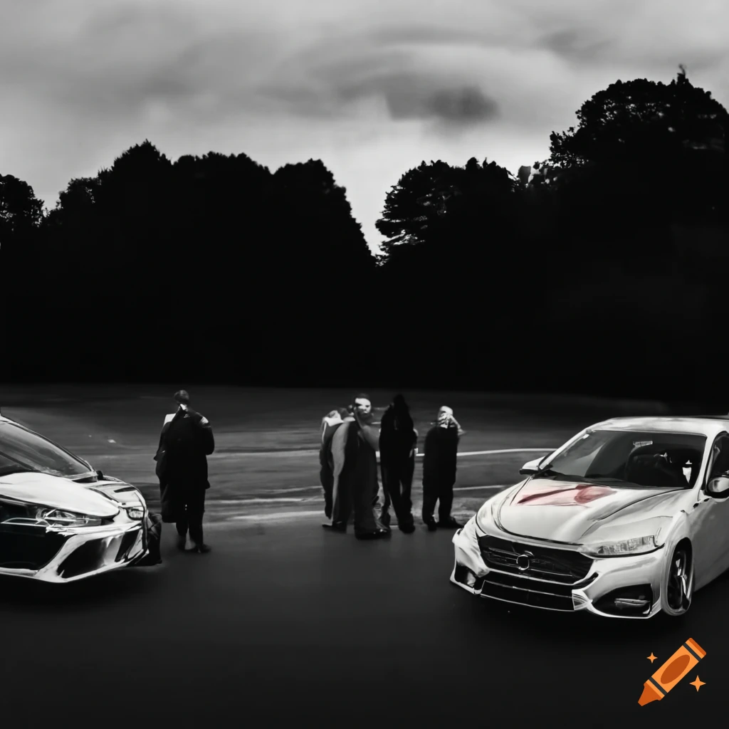 Diverse group test-driving cars