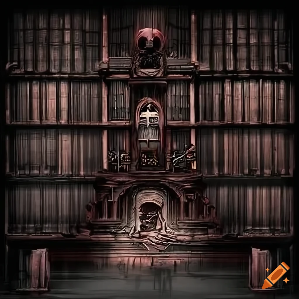 Digital art of a mysterious library with endless bookshelves on Craiyon