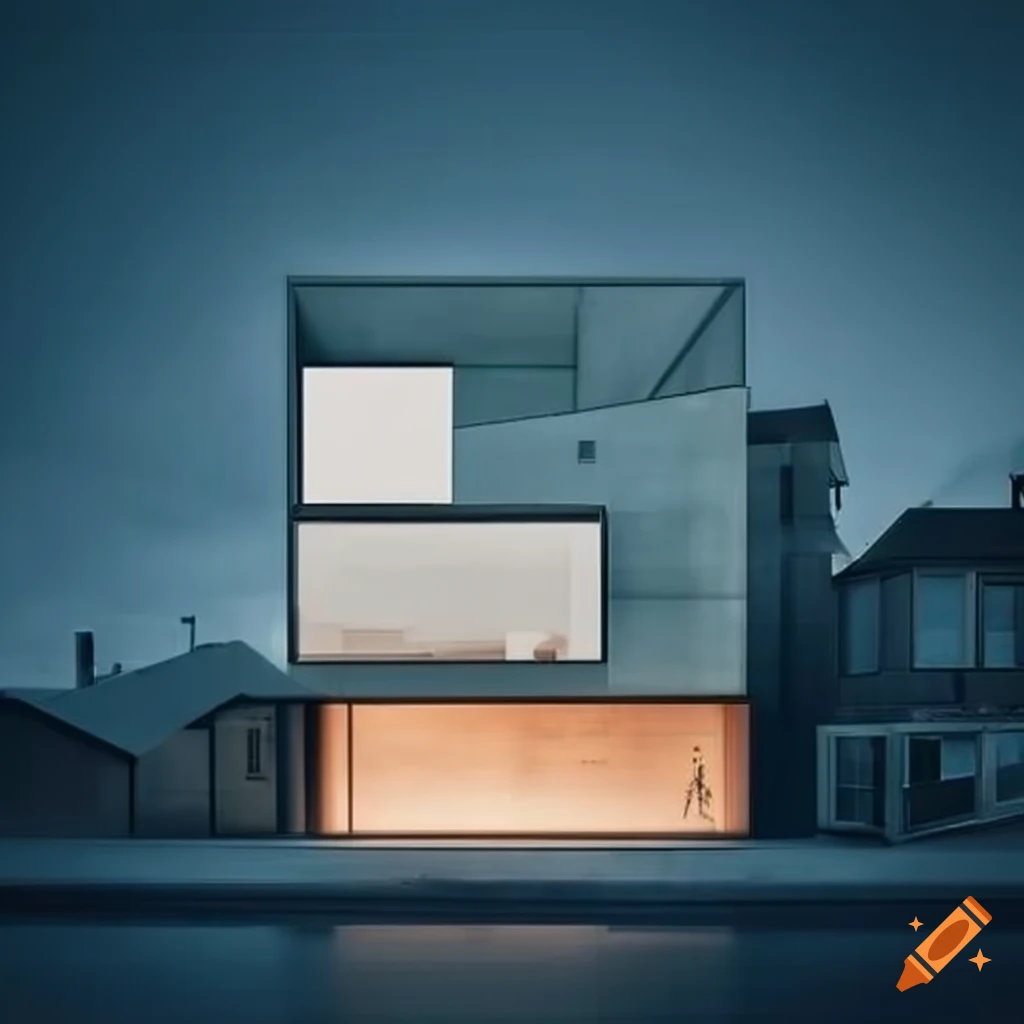 Minimalistic concrete and glass house in the city