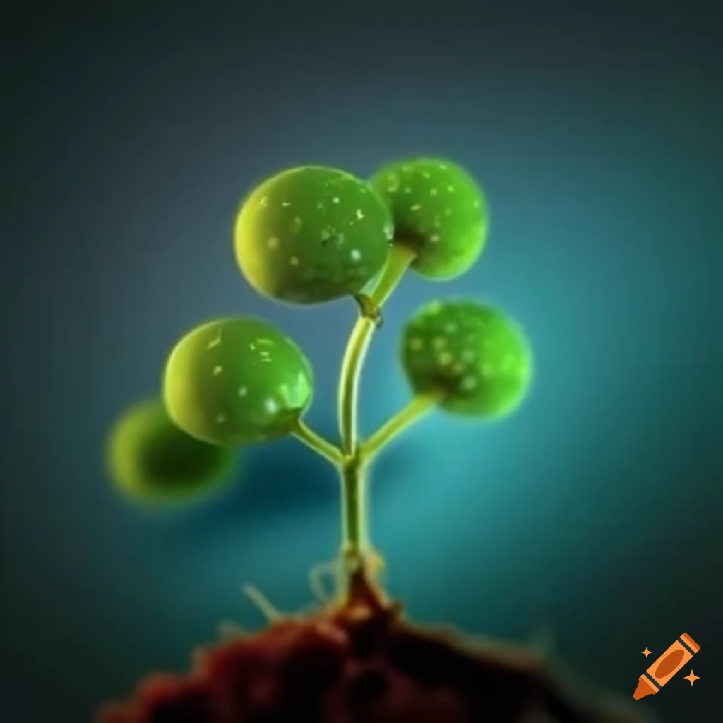 Image of a sapling growing among fullerene molecules on Craiyon