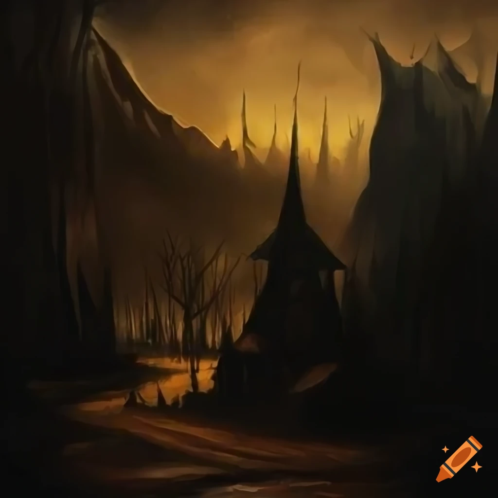 Creepy Painted City With Wooden Houses And Spooky Forest creepy-painted-city-with-wooden-houses-and-spooky-forest