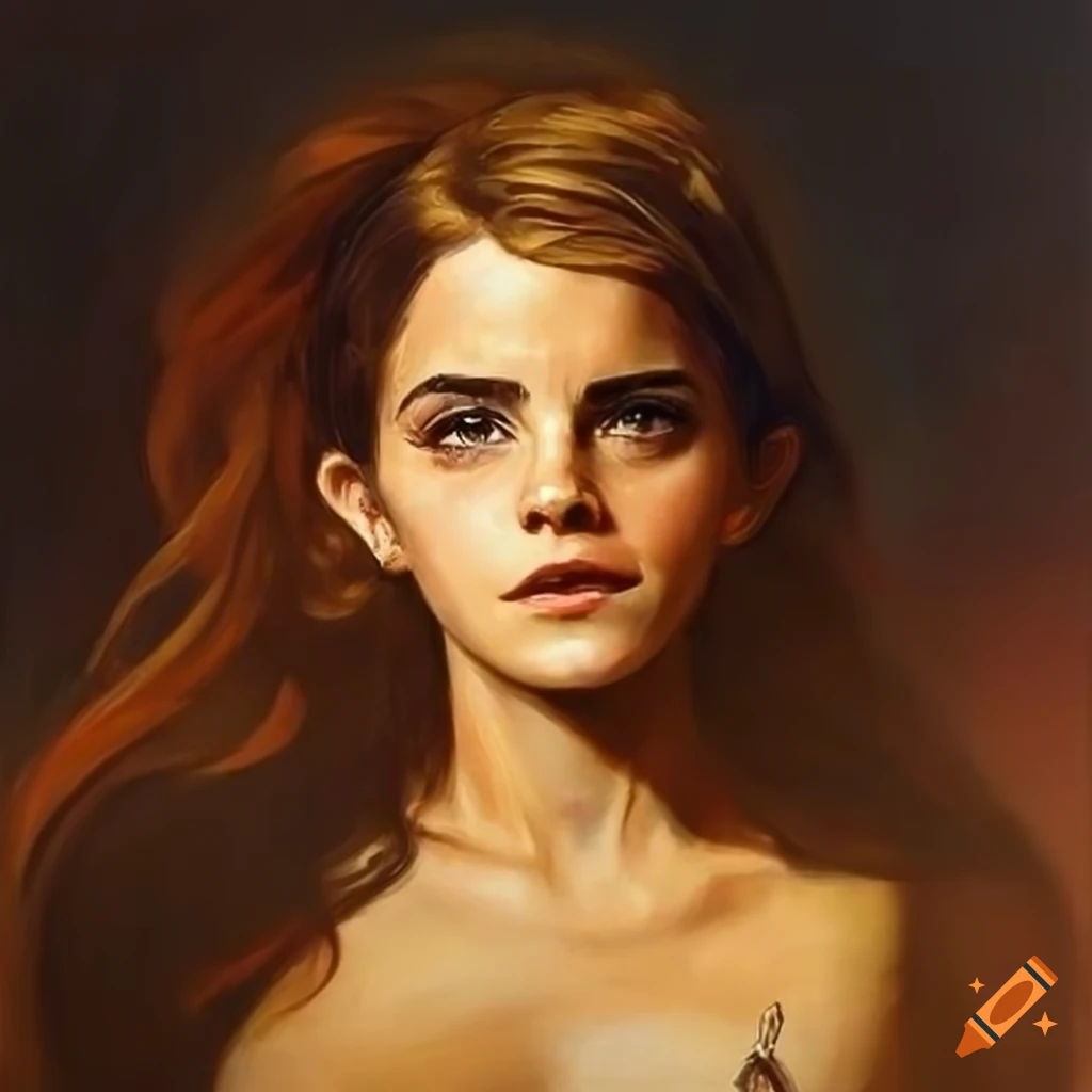 Oil painting of emma watson in frank frazetta style