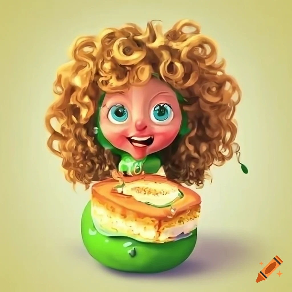 Portrait of a blonde female character eating birthday cake on Craiyon