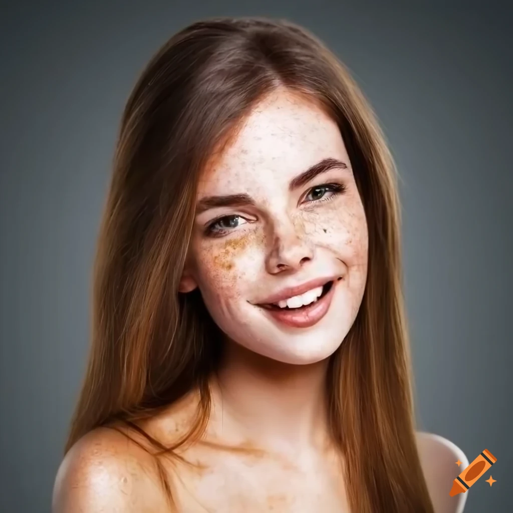 Portrait of a beautiful young woman with freckles on Craiyon