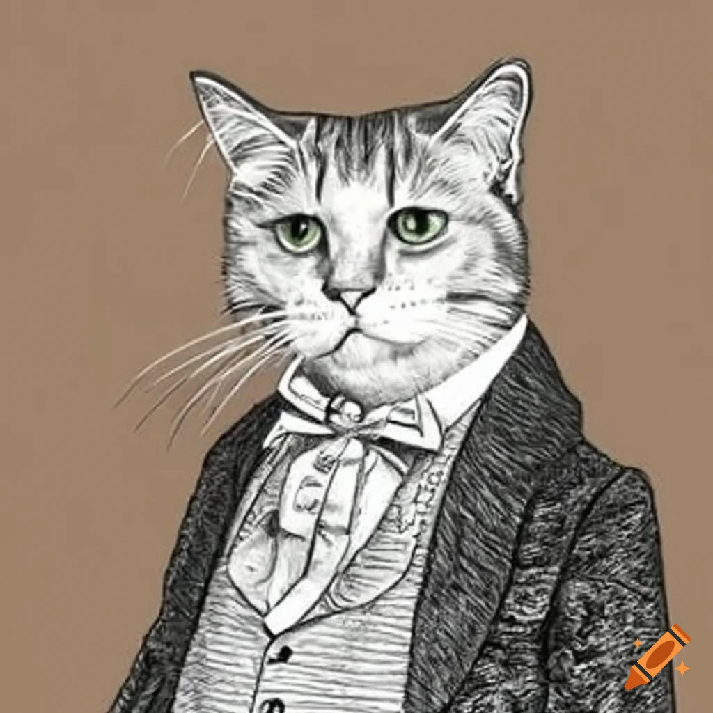 Illustration of a cat in victorian gentleman's attire on Craiyon