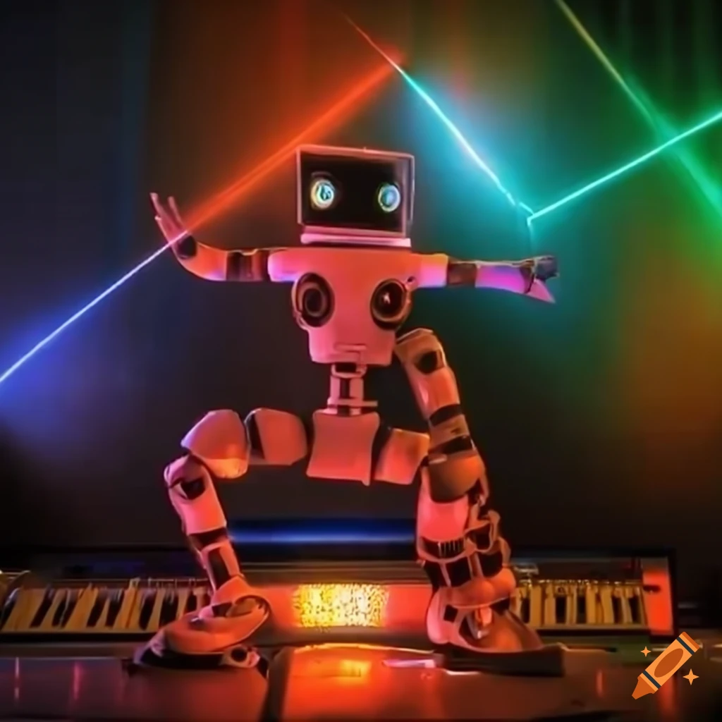 Robot dancing on a musical synthesizer keyboard