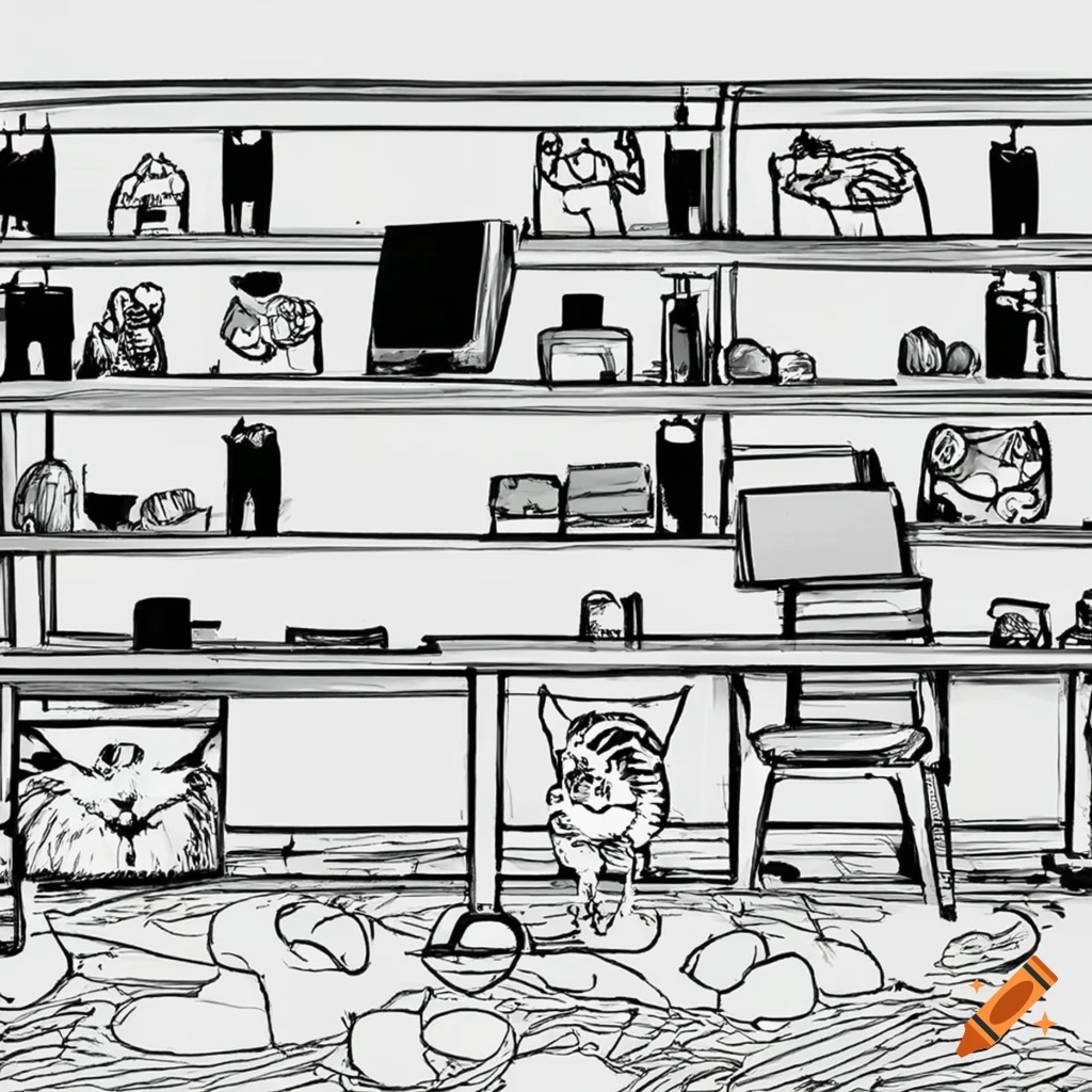Office space filled with cats and computers on Craiyon
