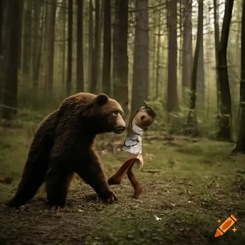 Illustration of an elf child battling a bear