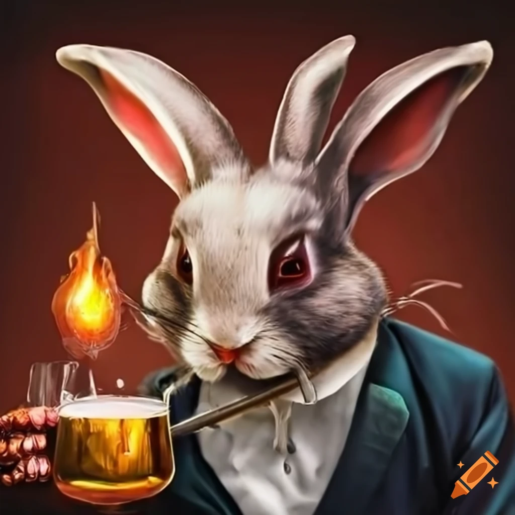 Big humanoid fluffy rabbit with a beer on Craiyon