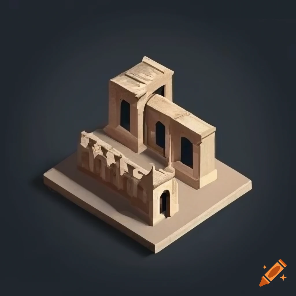 Isometric view of ancient Roman buildings on Craiyon