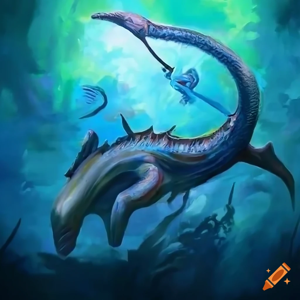 Oil painting of an elegant aquatic mythical creature on Craiyon