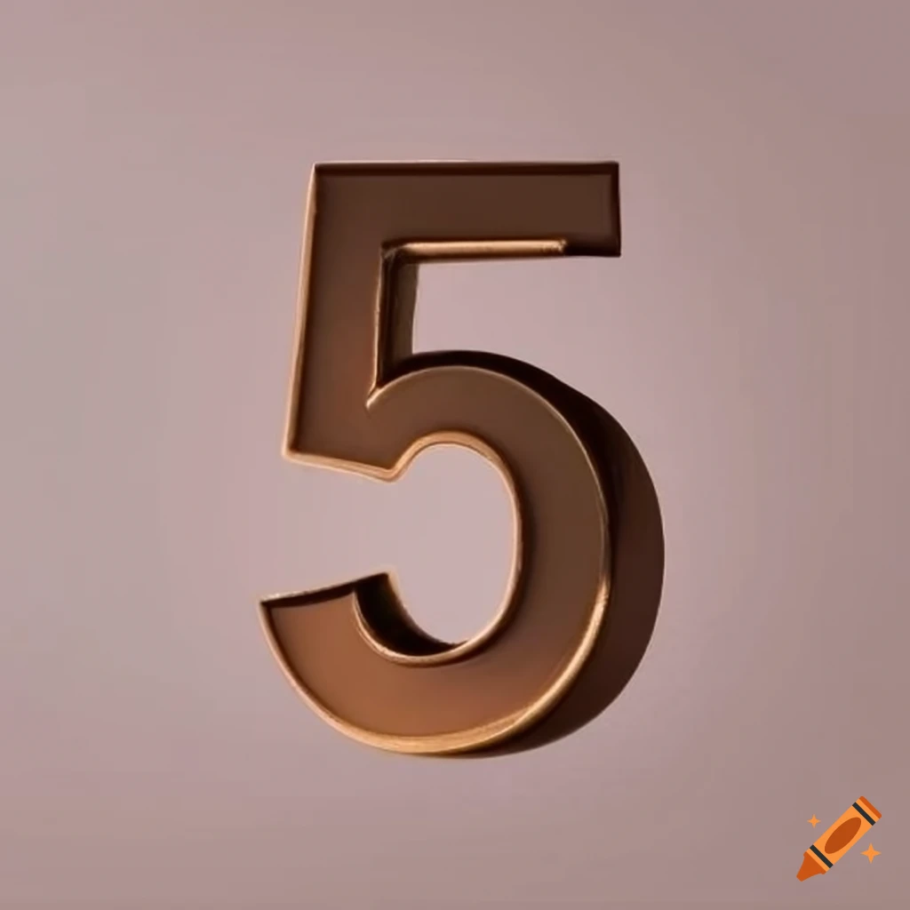 Bronze number 5 on plain background