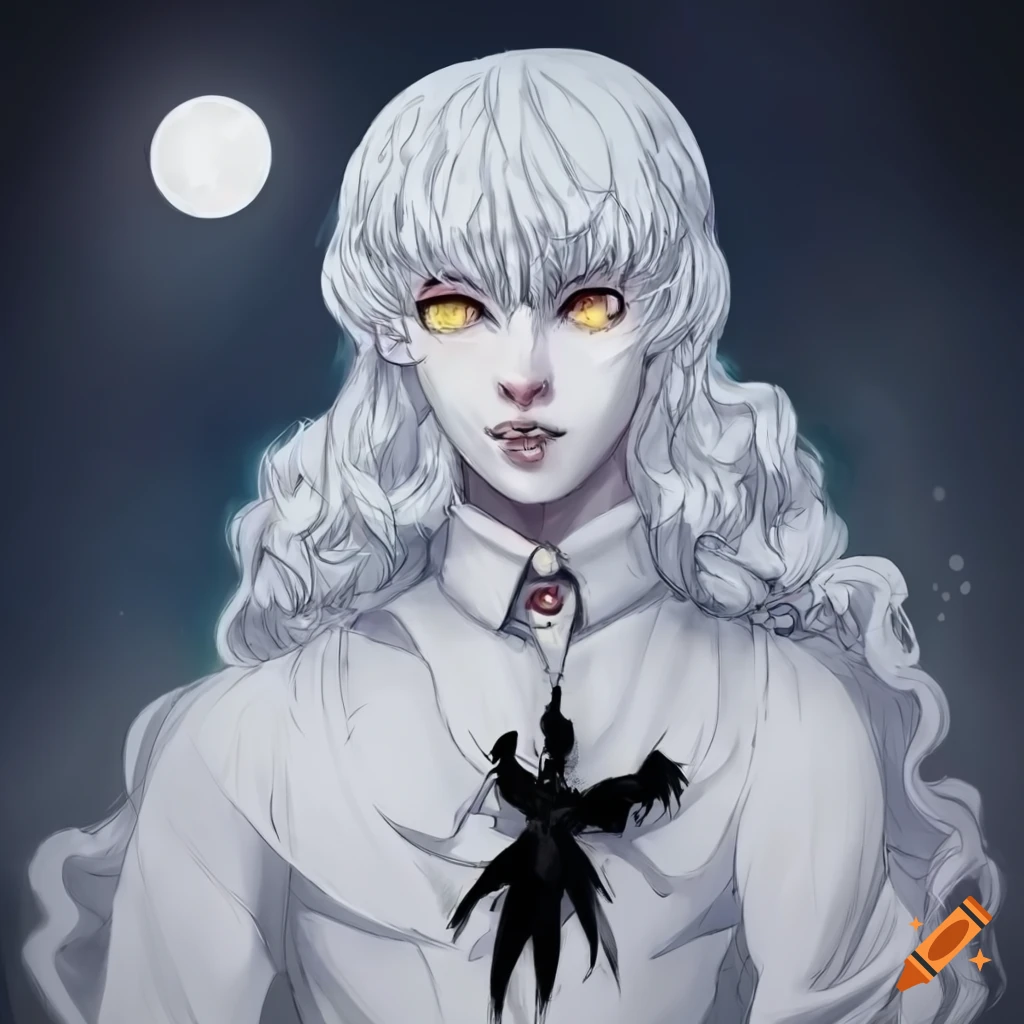 Fanart of Griffith as a vampire under moonlight on Craiyon