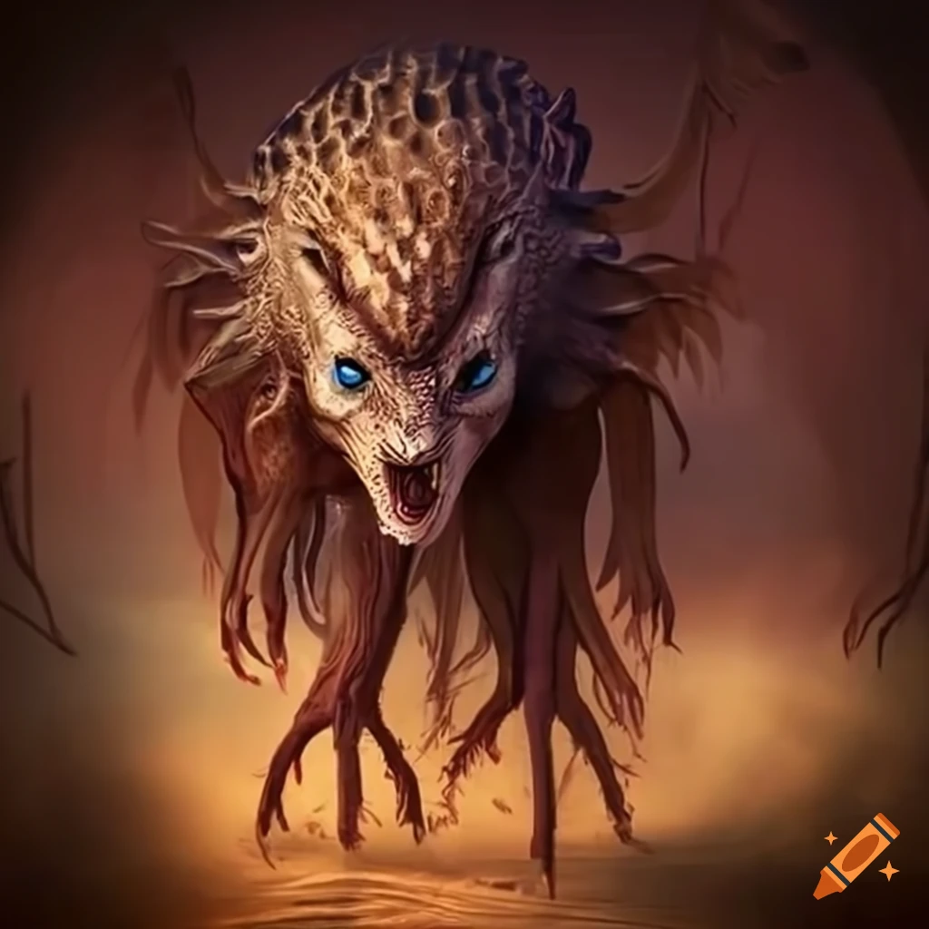 Artwork of a mythical creature with many legs