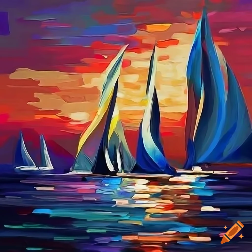 Poster of a regatta sailing race at sunset