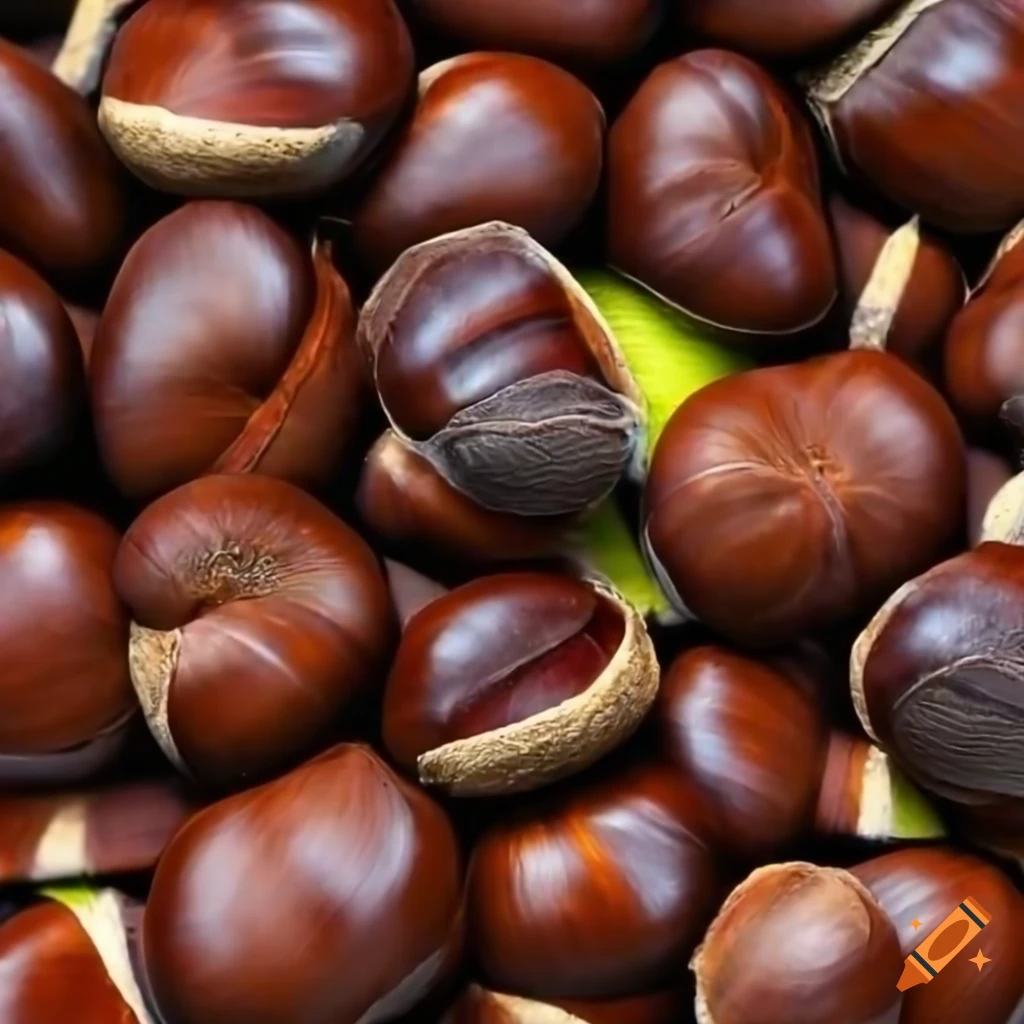 Close-up of perfectly rendered chestnuts on Craiyon