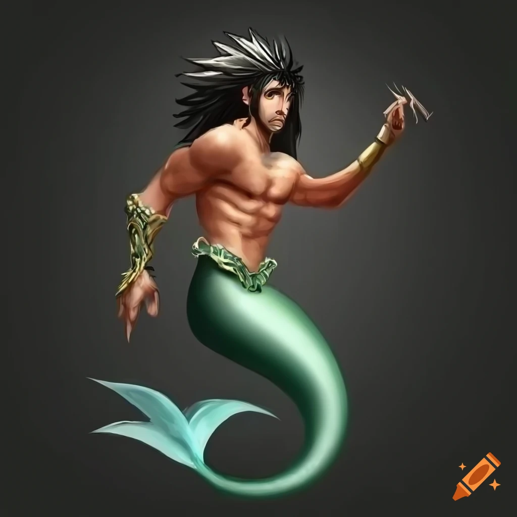 Detailed reference sheet of a mystical merman on Craiyon