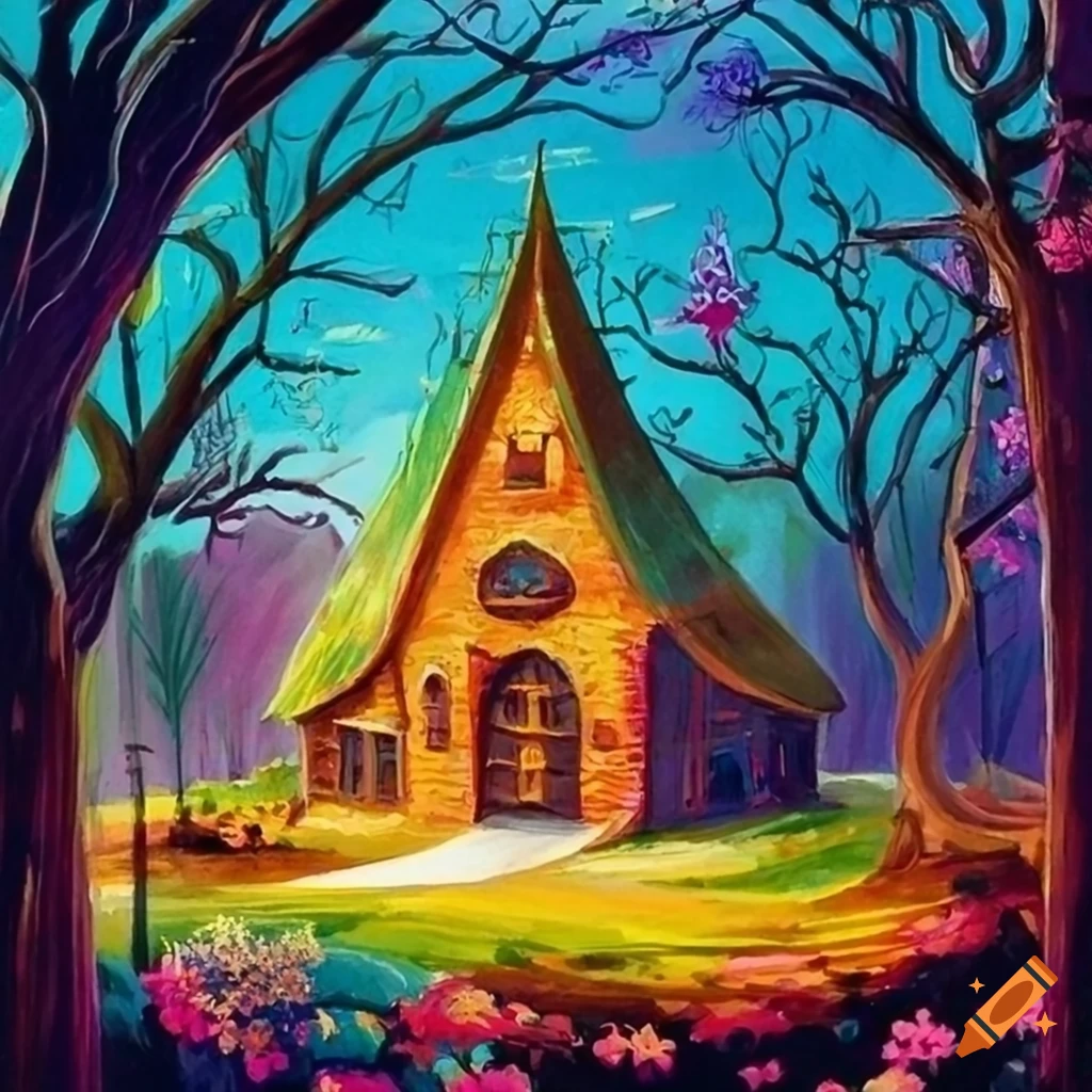 Colorful illustration of a fantasy house