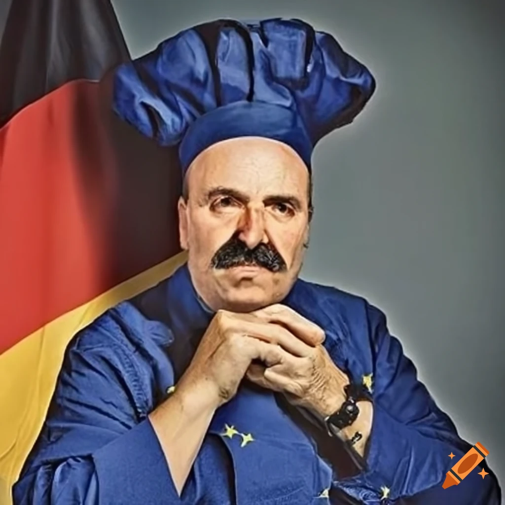 Johann lafer in chef hat with german and european flags