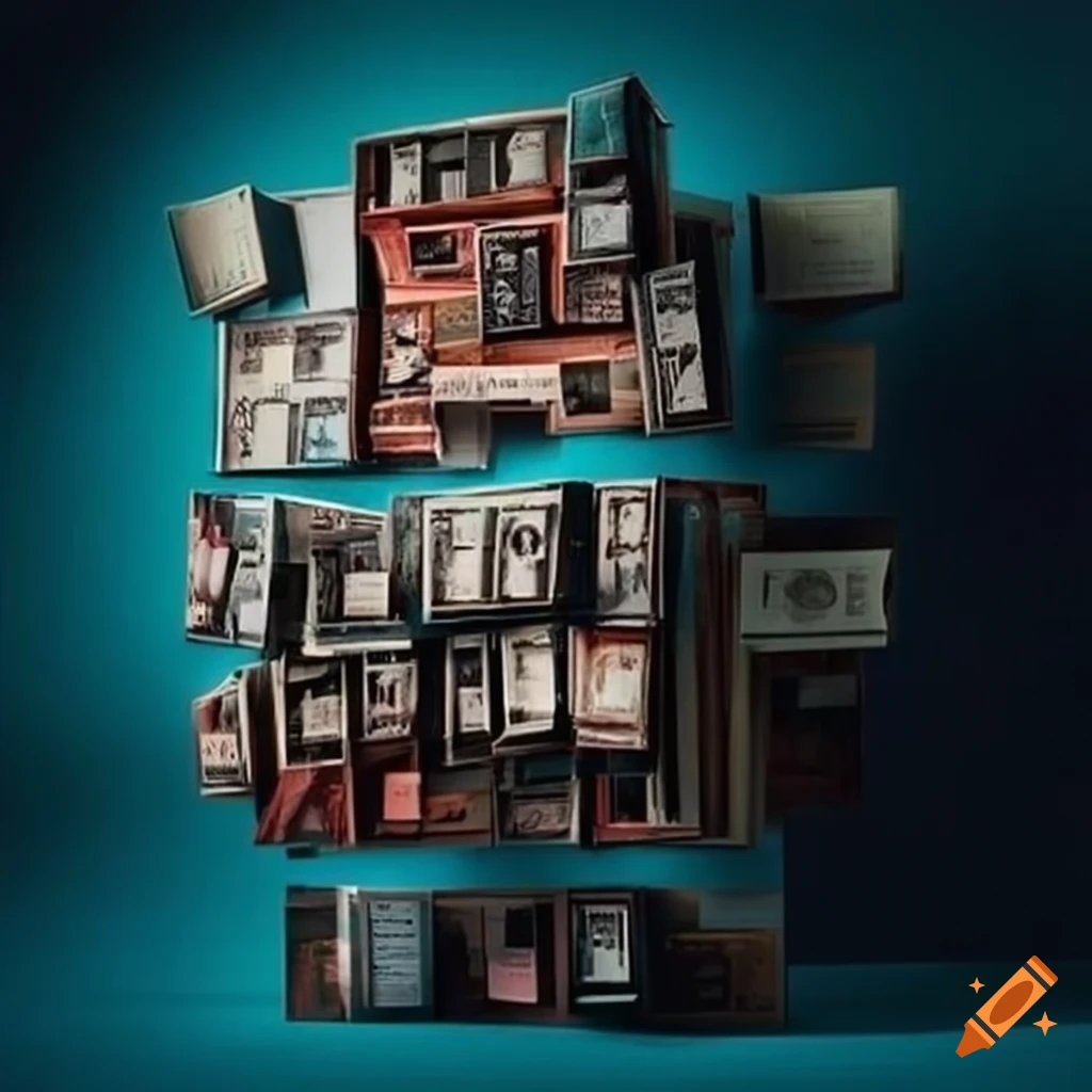 Billboard-filled halls of a unique architectural structure on Craiyon