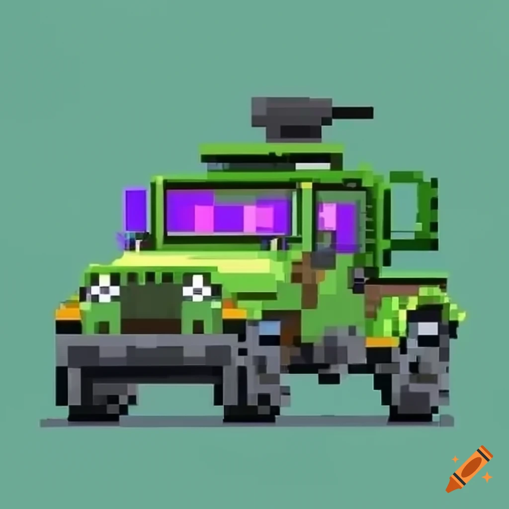 16-bit pixel art of a green toy jeep with turret on Craiyon