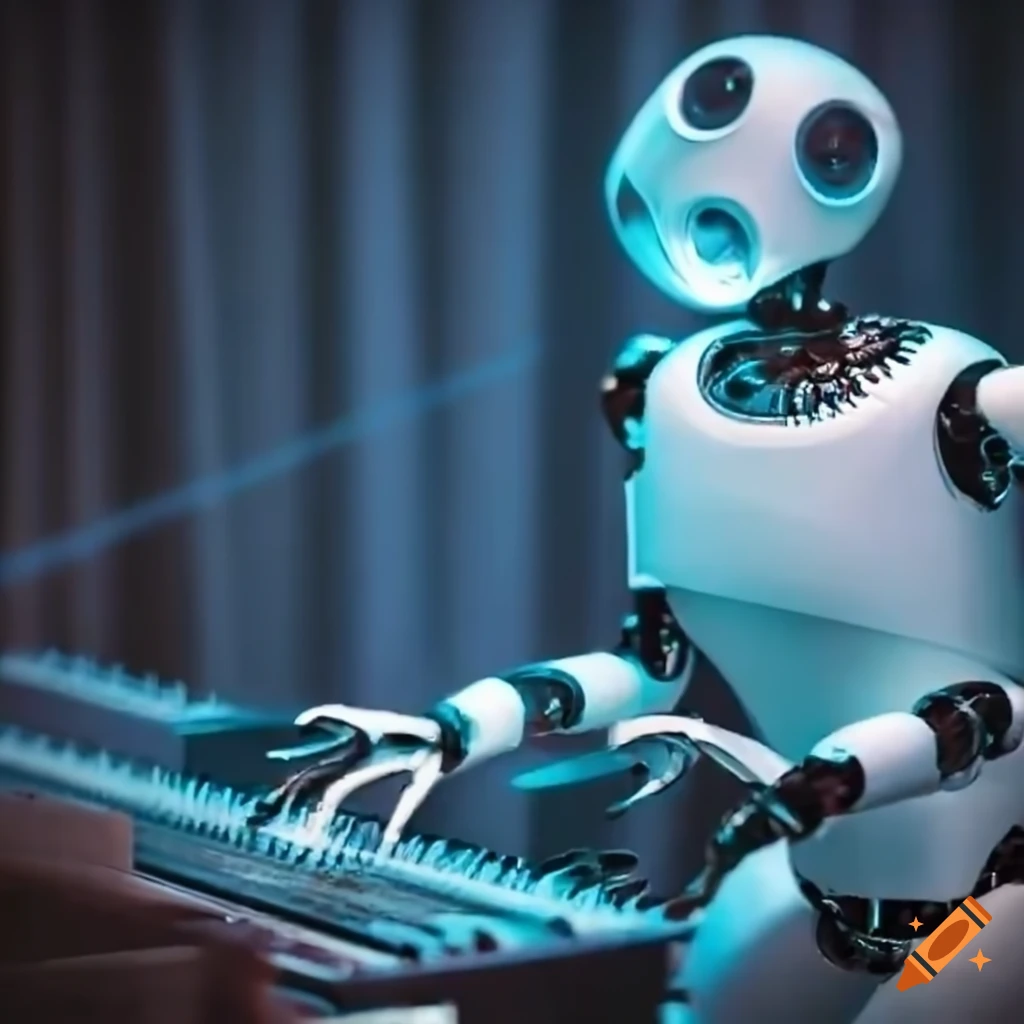 Synthesizer-playing robot with lasers