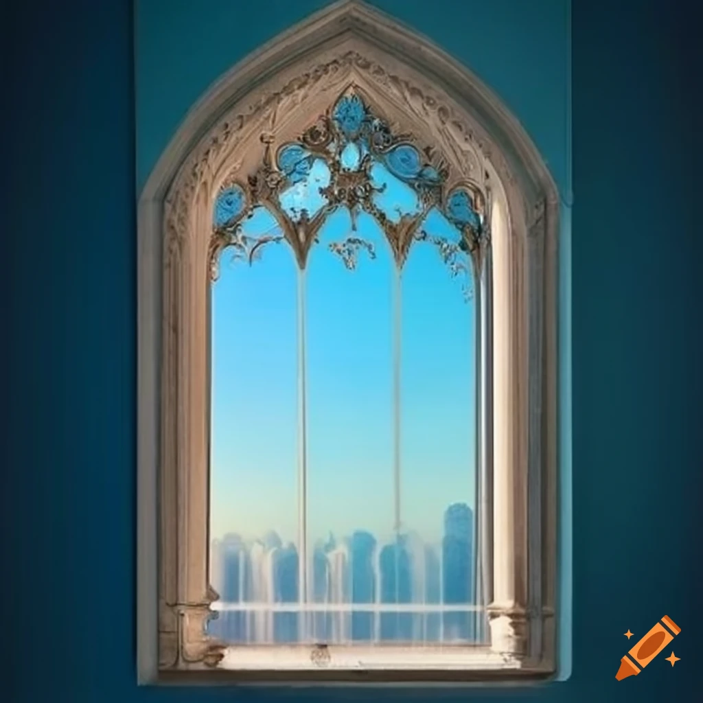 Ornate sky blue gothic window on Craiyon