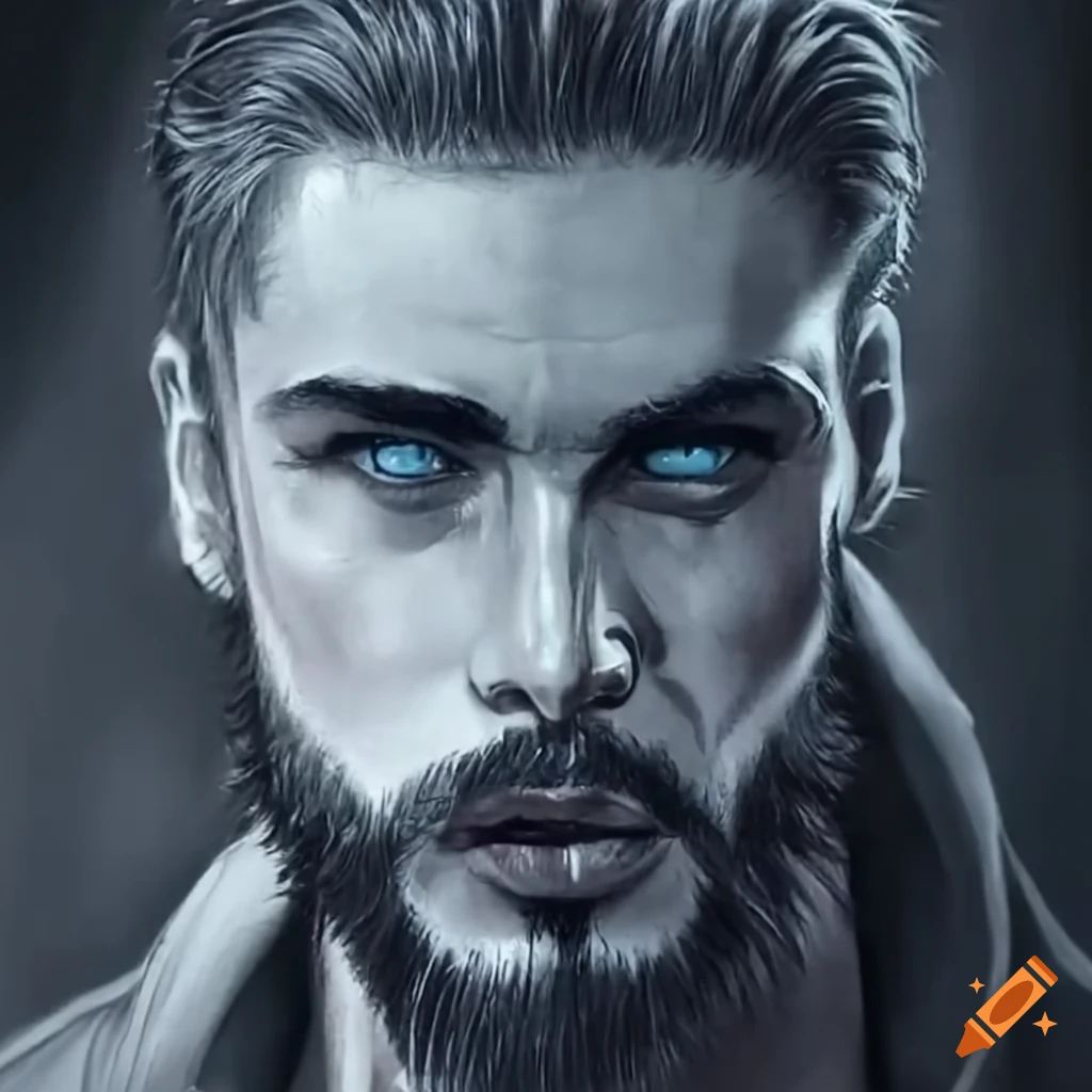 Portrait of a charismatic mature man with icy blue eyes on Craiyon