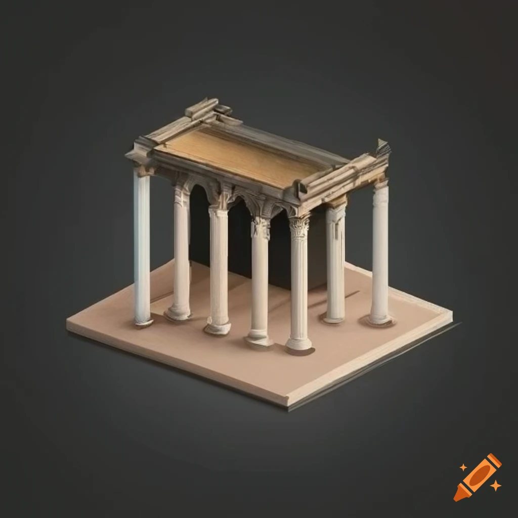 Isometric view of a roman temple from volubilis