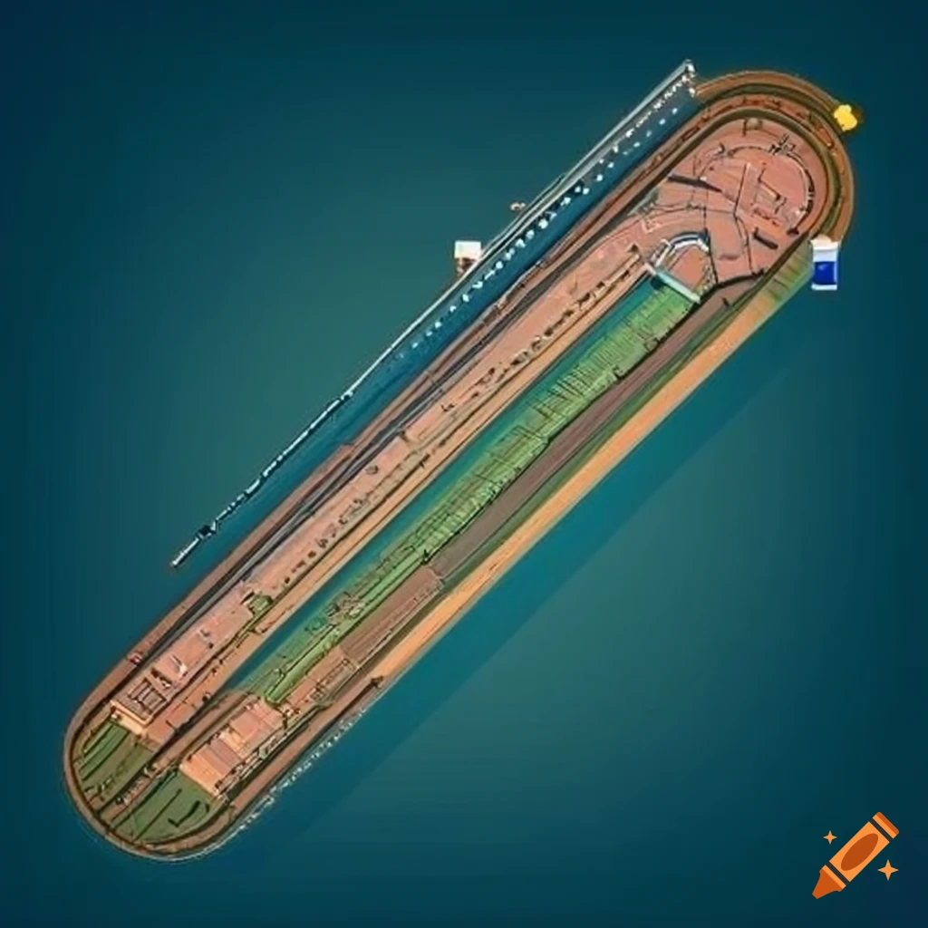 Isometric map of a modern railway line with multiple stations