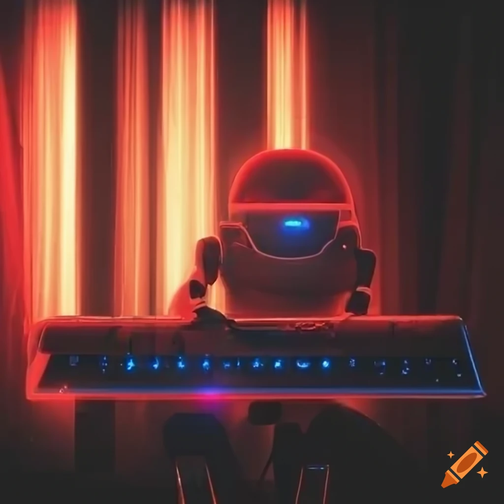 Robot playing keyboard with laser lights