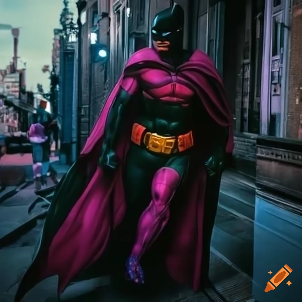Colorful batman walking in the street
