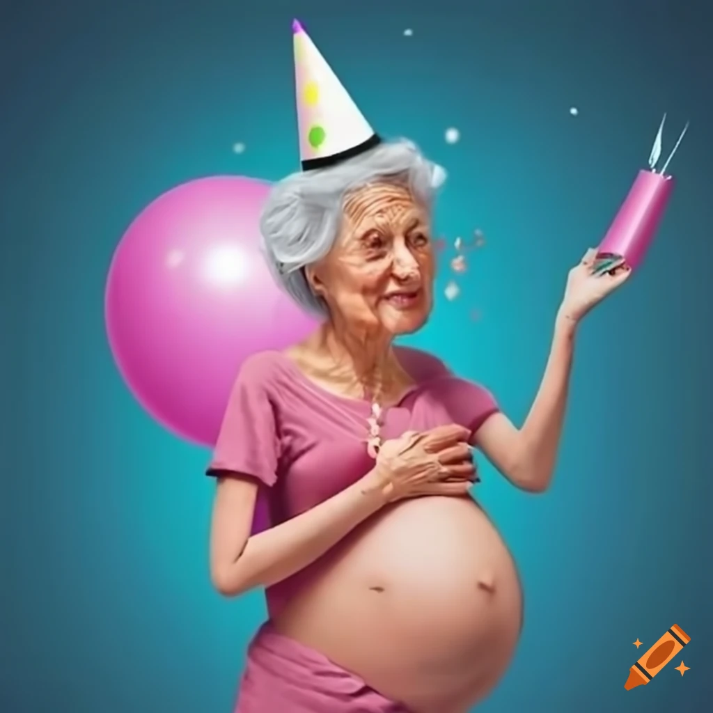 Pregnant Elderly Woman Celebrating Her Birthday On Craiyon