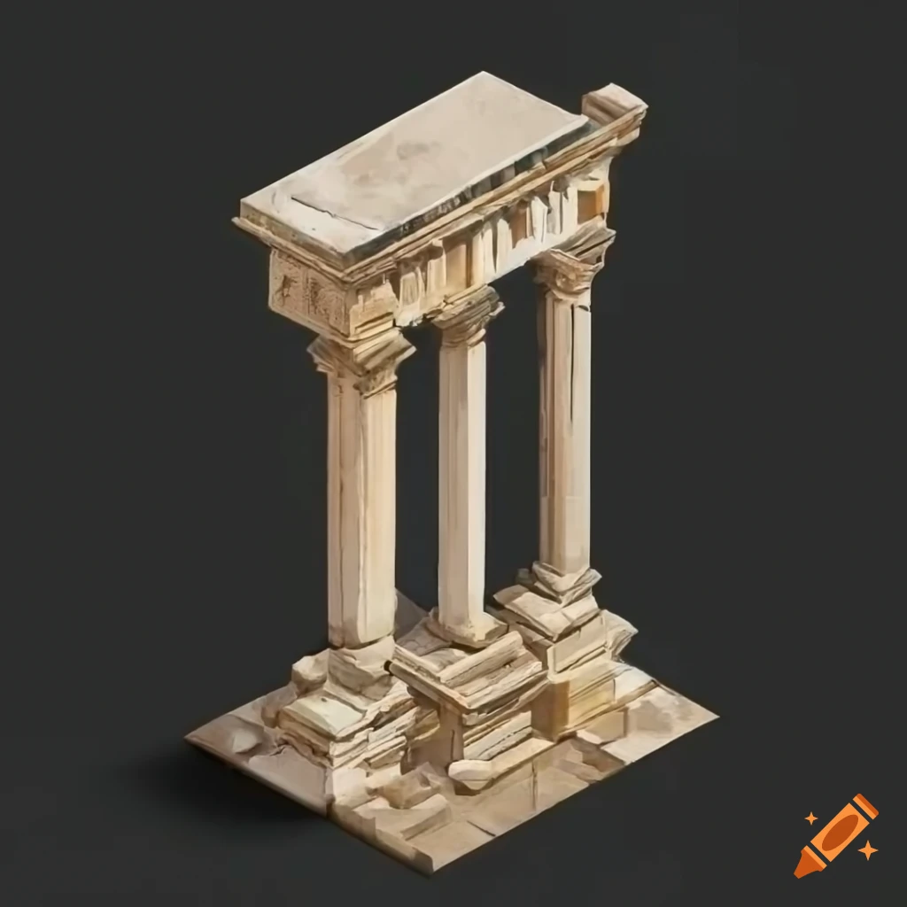 Isometric view of a roman temple from volubilis on Craiyon