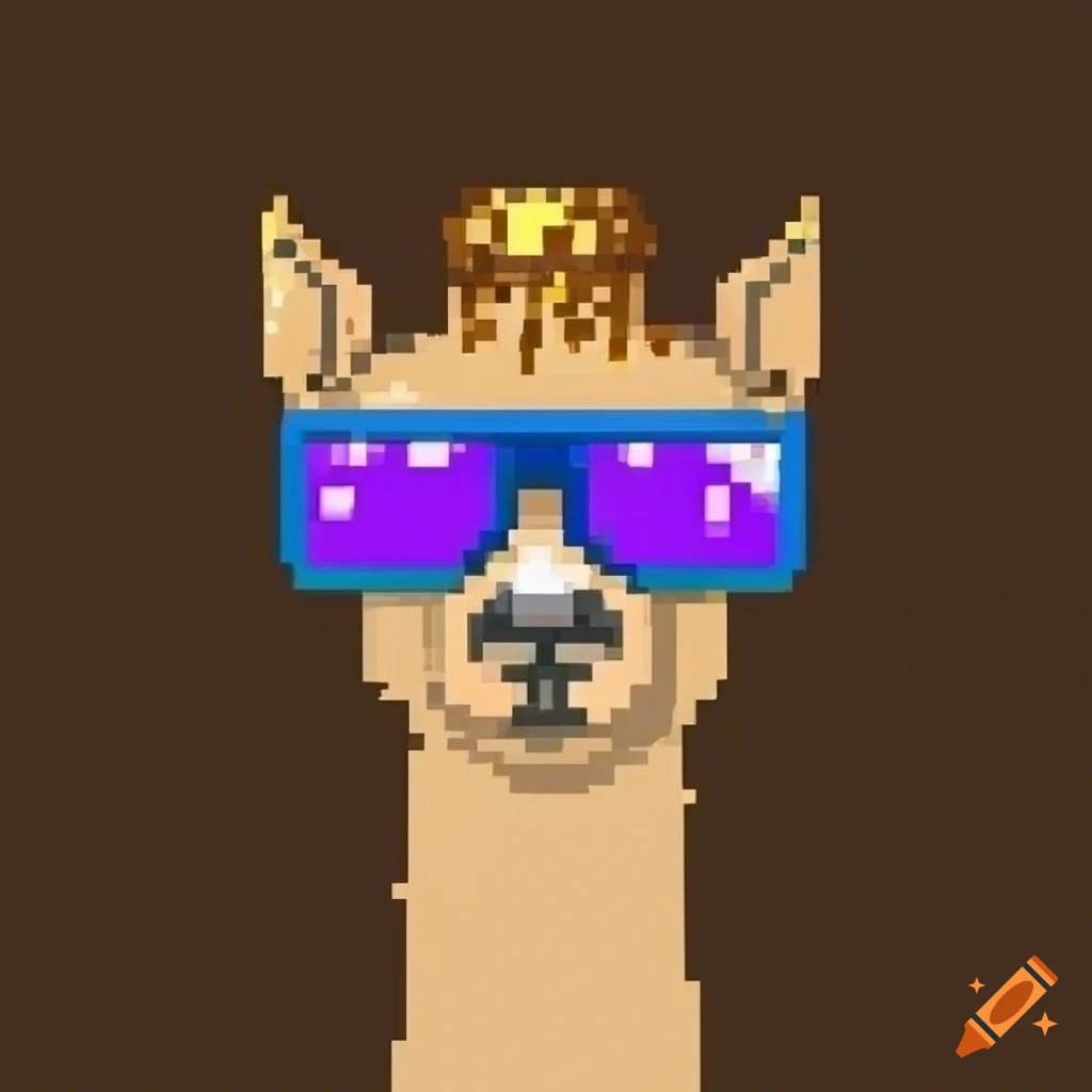 Pixel art of a cool llama with sunglasses and gold chain