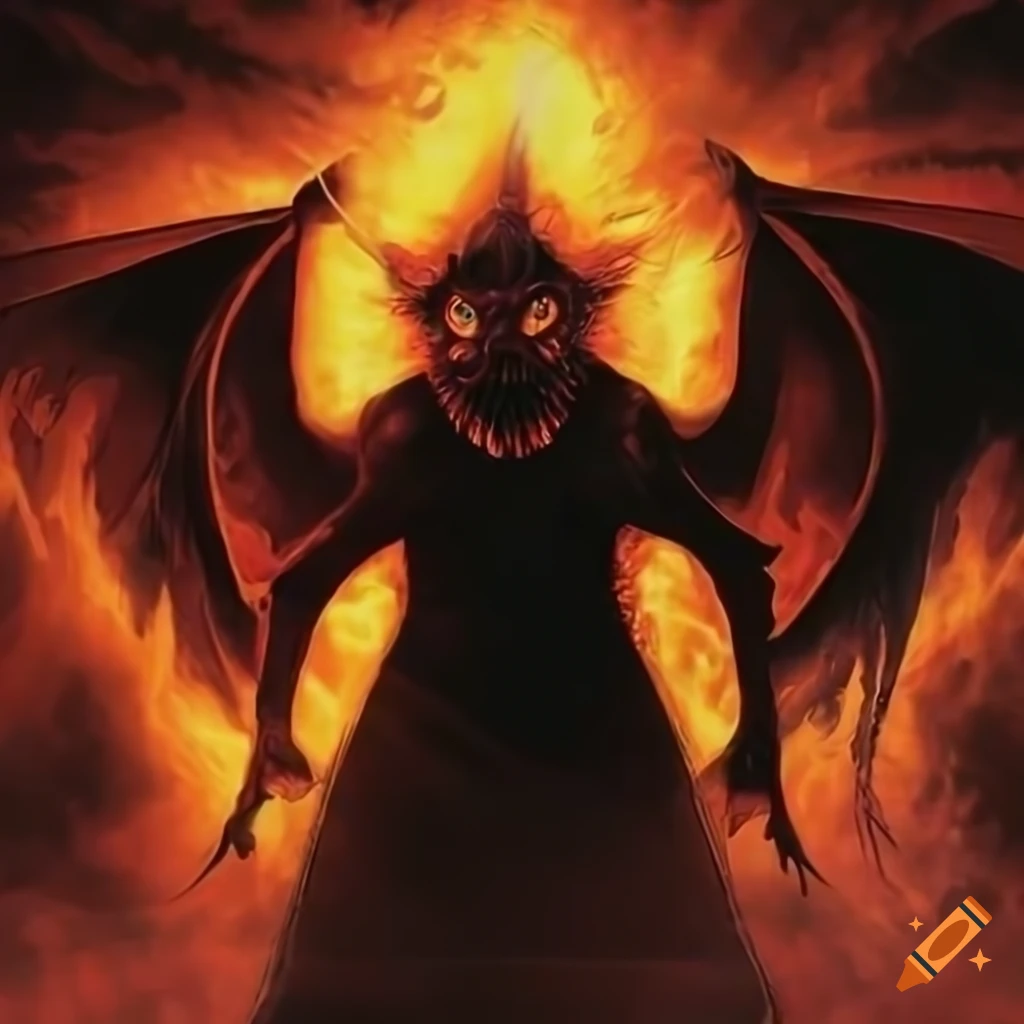 Detailed metal album art with demon and fire on Craiyon