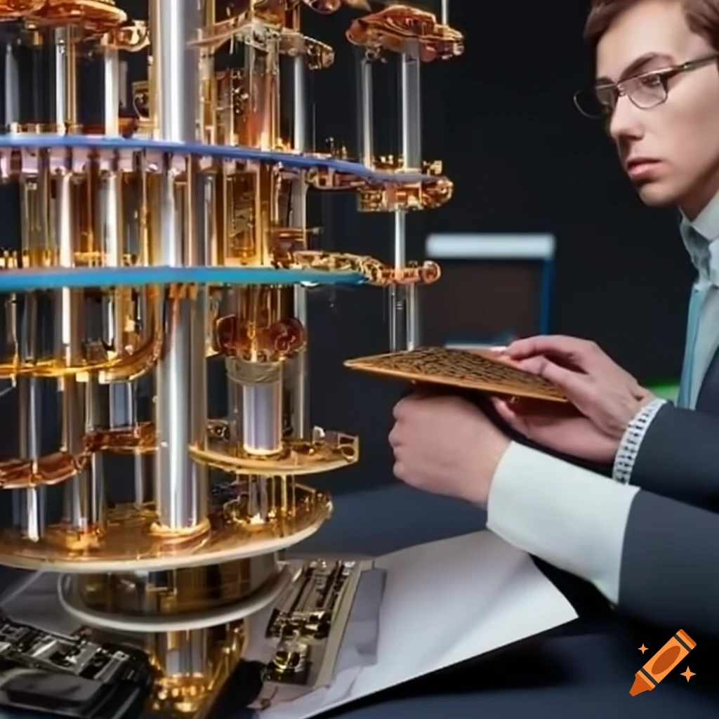 Humorous illustration of a quantum computer bossing around an accountant