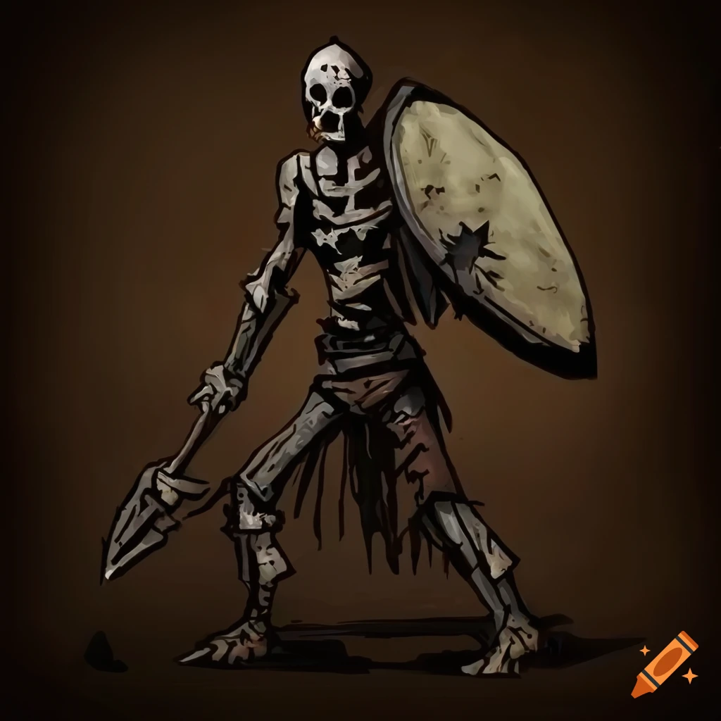 Detailed fantasy artwork of a skeleton warrior with a spear and shield ...