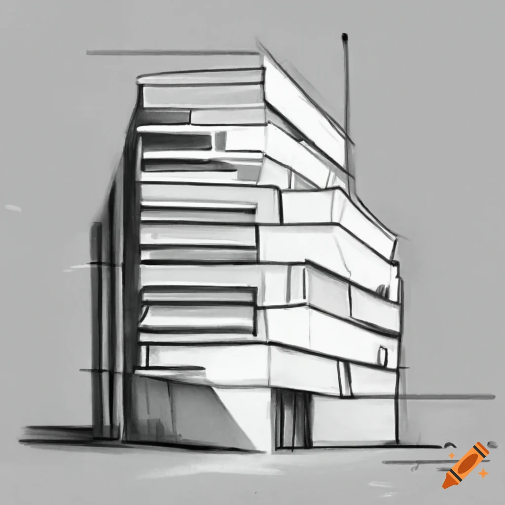Sketch of a minimalist building inspired by Donal Judd sculptures on ...