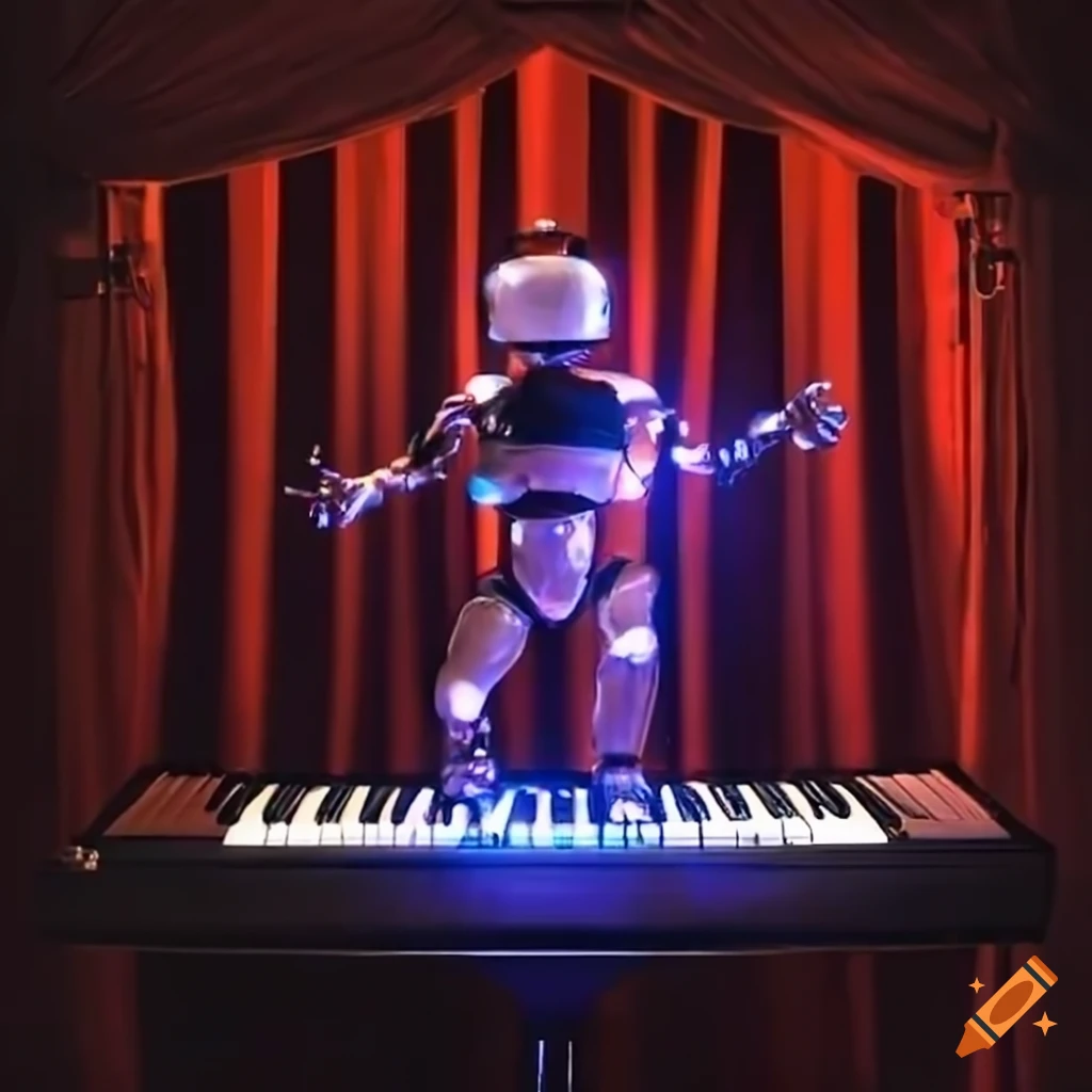 Synthesizer-playing robot with lasers