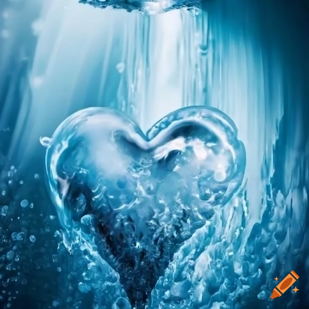 Frozen bubble heart with winter waterfall background on Craiyon