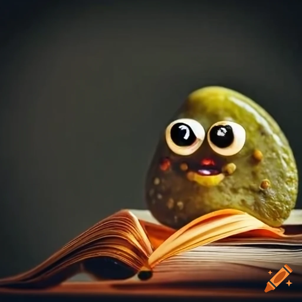 Illustration of a stone pickle reading a book