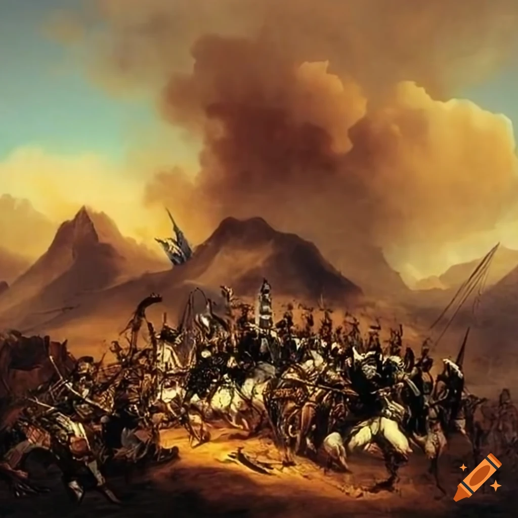 Battle scene in the mountains on Craiyon