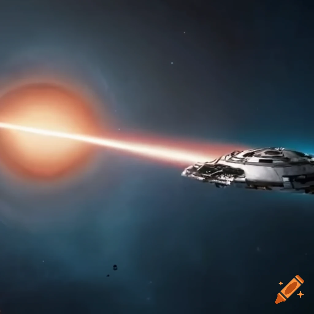 Image of a starship accelerating in space