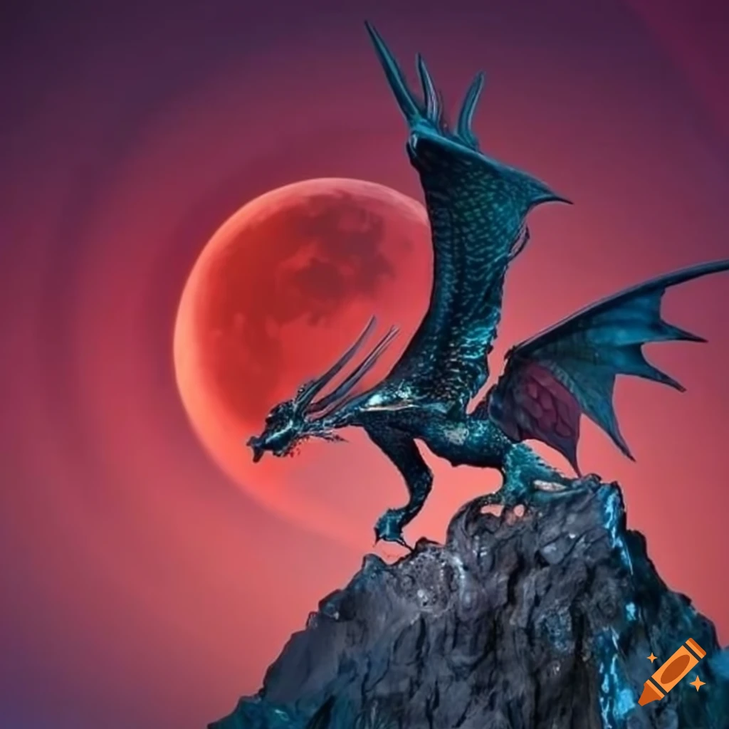 Red dragon flying over foggy forest in mountainous terrain on Craiyon