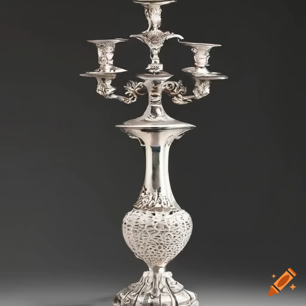Intricate silver candelabrum oil lamp