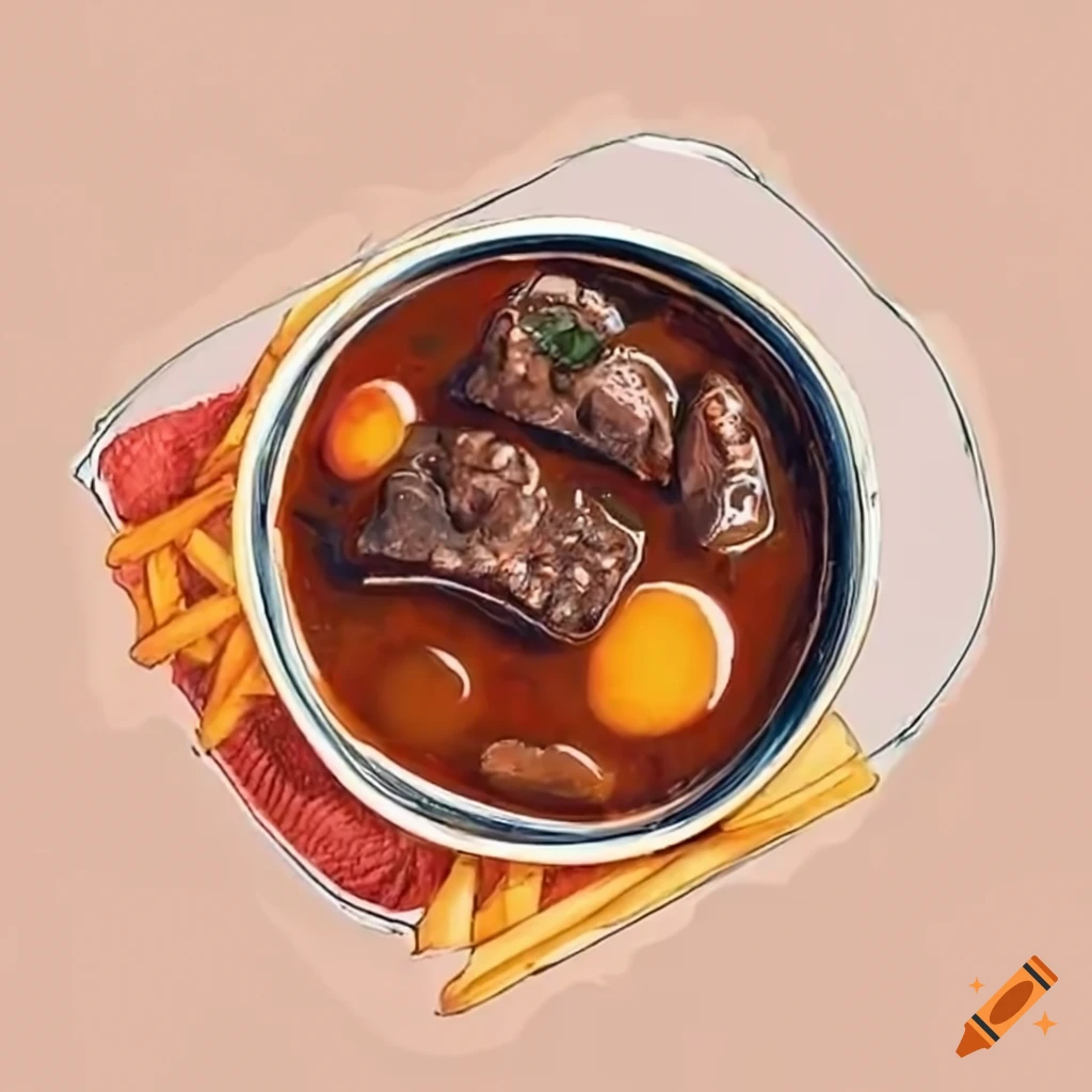 Stylish print of oxtail stew with fries on Craiyon