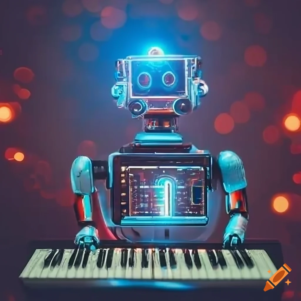 Robot playing keyboard with laser lights