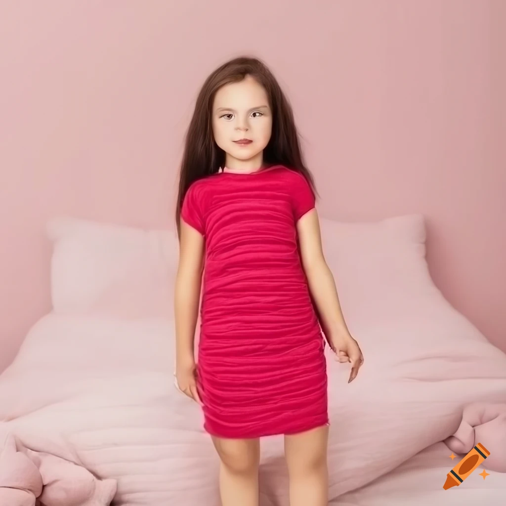 Fashion photography of a girl in a knitted dress on the bed on Craiyon
