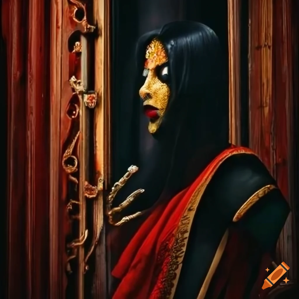 Horror image of a ghostly lady knocking on a door on Craiyon